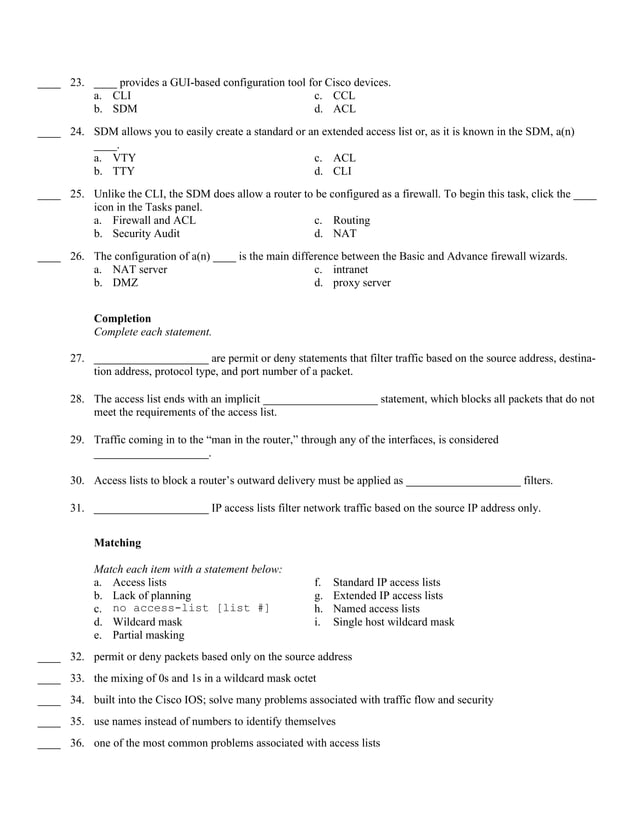 CCNA Access Lists Questions | RTF