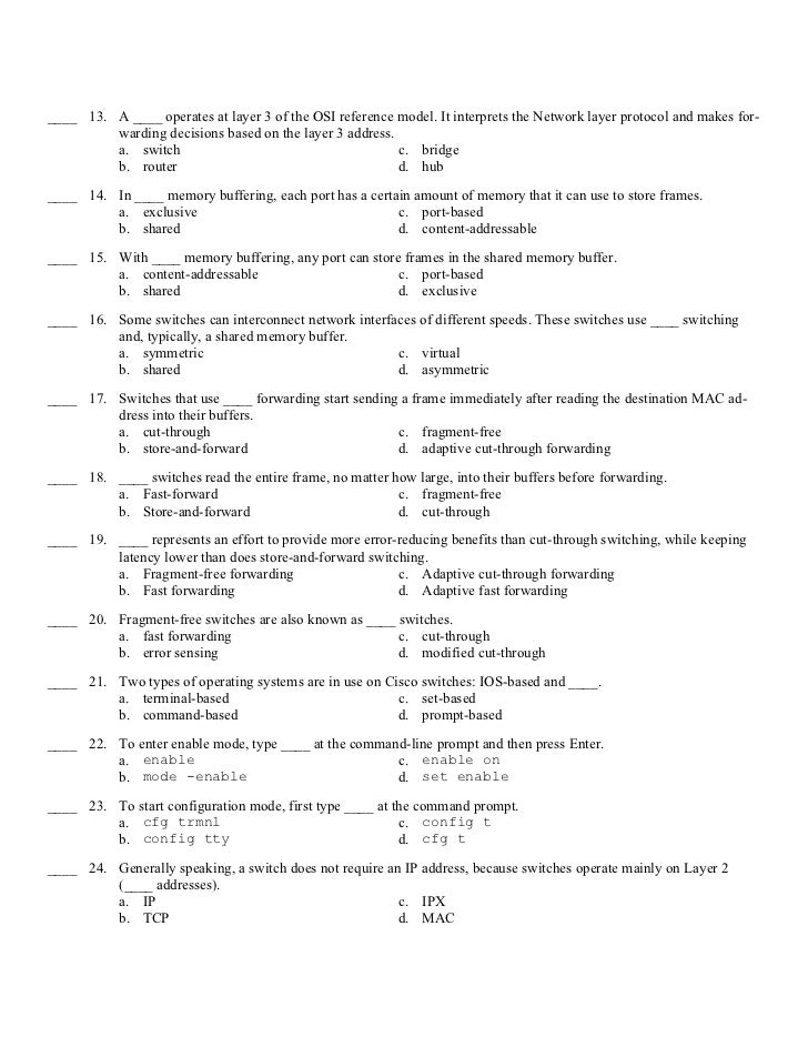 CCNA Basic Switching and Switch Configuration Questions