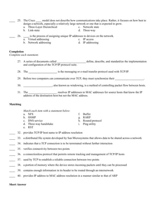 CCNA TCP/IP Questions | PDF | Computer Networking | Computing