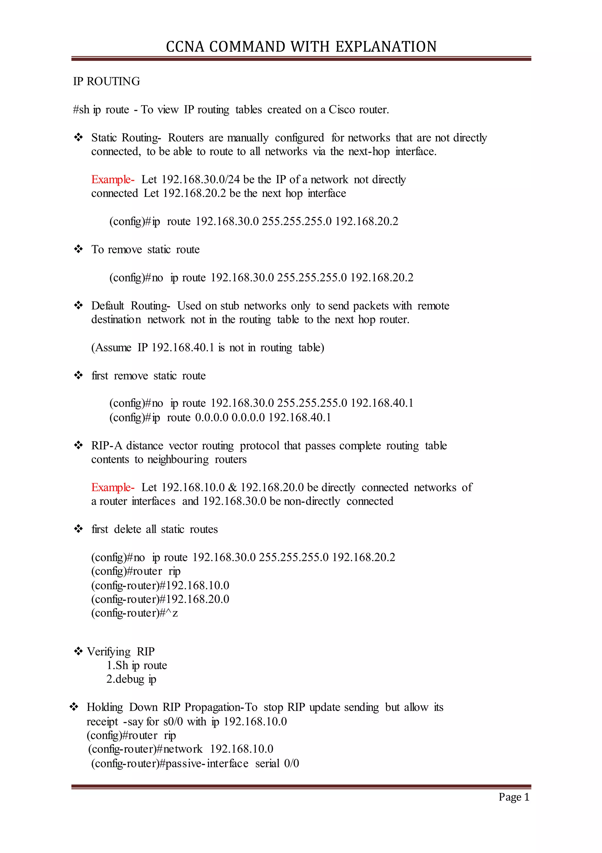 Ccna command | DOCX | Computer Networking | Computing