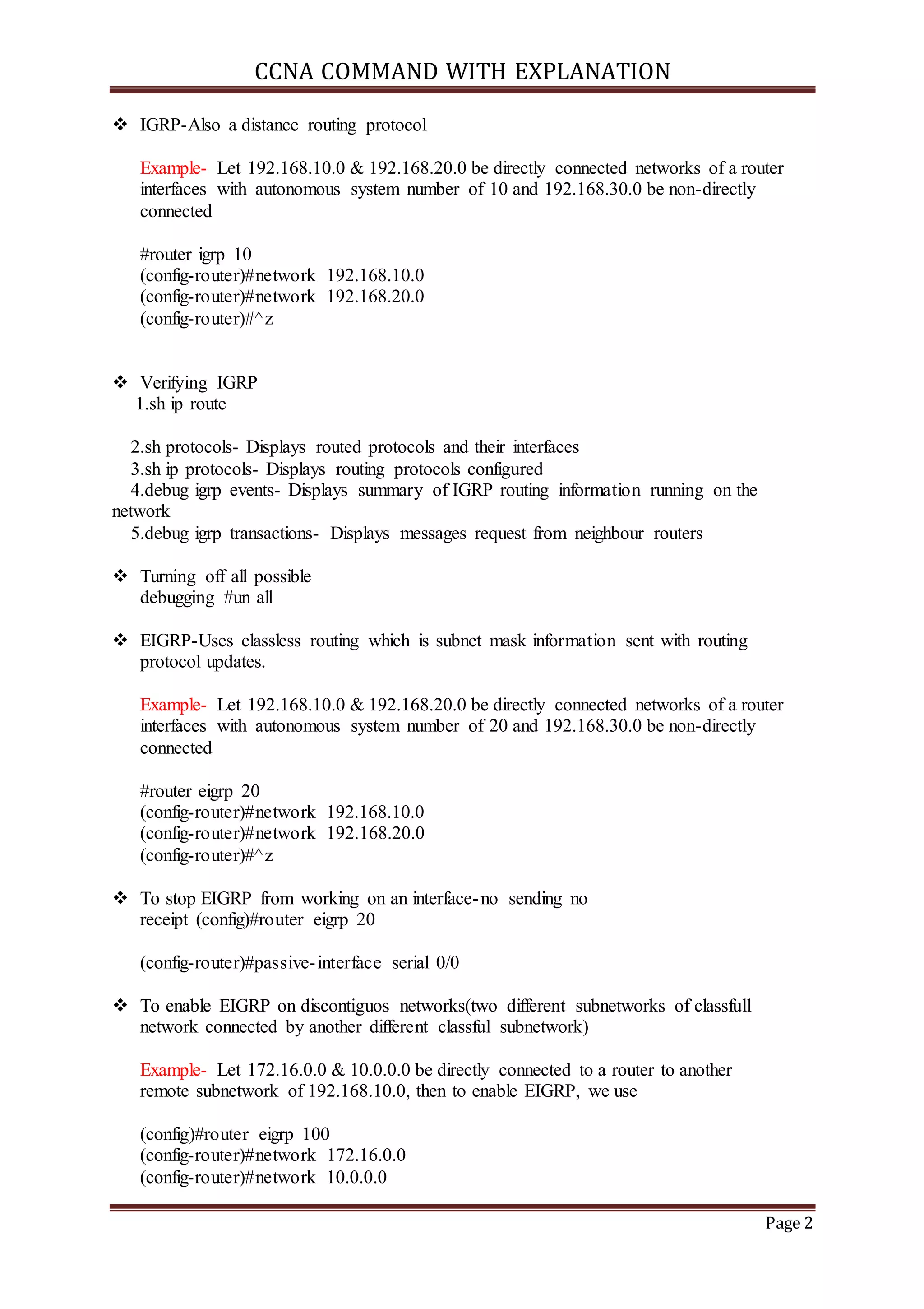 Ccna command | DOCX | Computer Networking | Computing