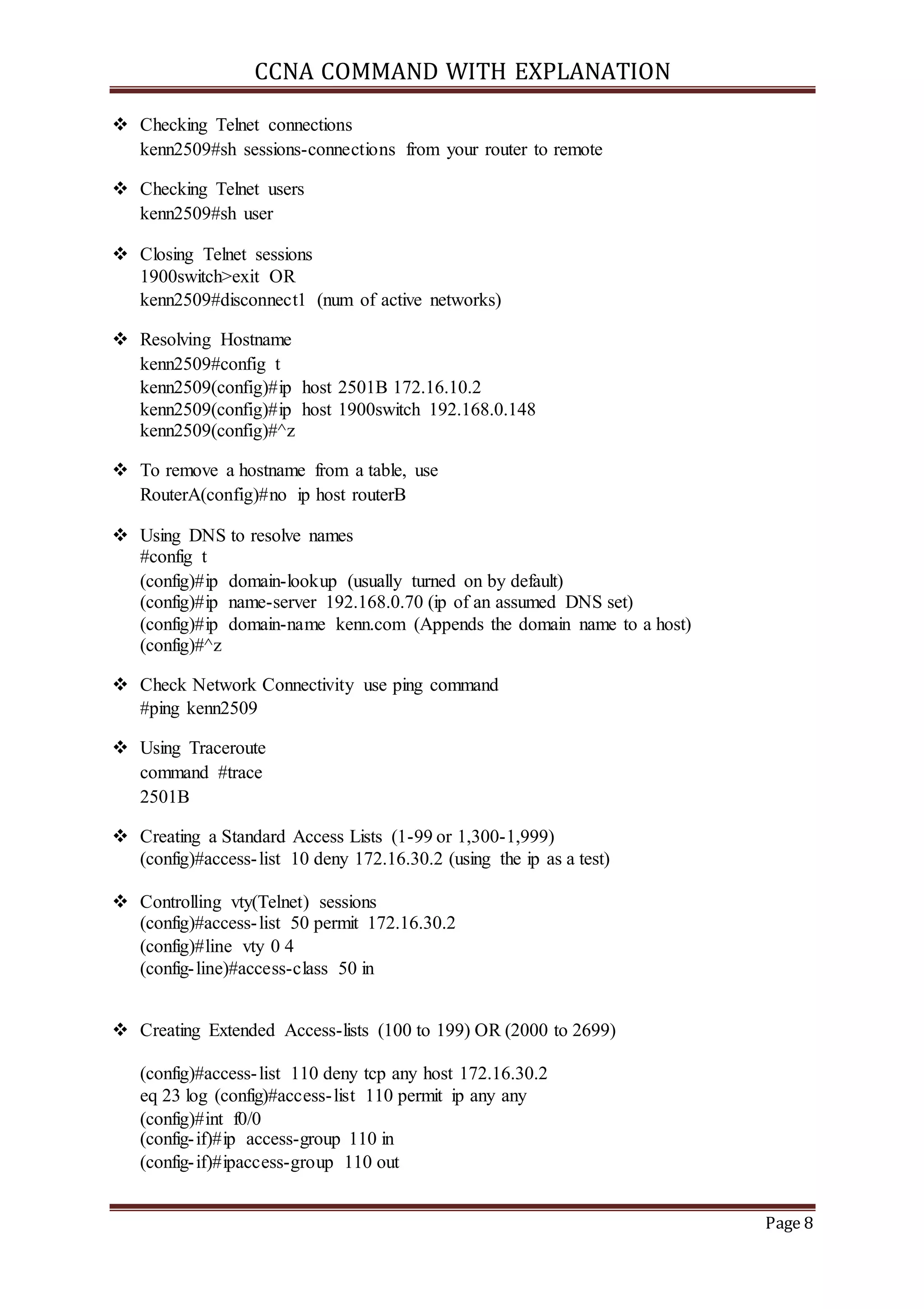 Ccna command | DOCX | Computer Networking | Computing