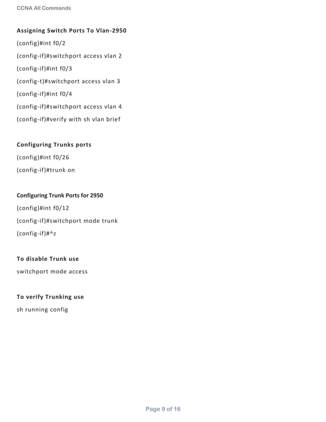 CCNA - Routing & Switching Commands | PDF