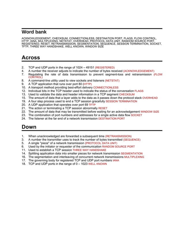 Ccna exploration ch4 crossword | DOC