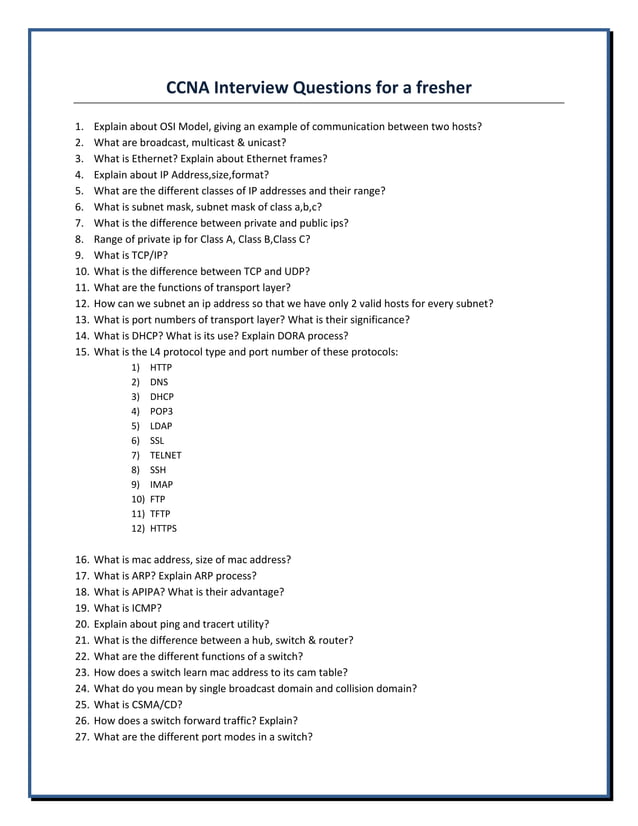 CCNA Interview questions - Networking | PDF