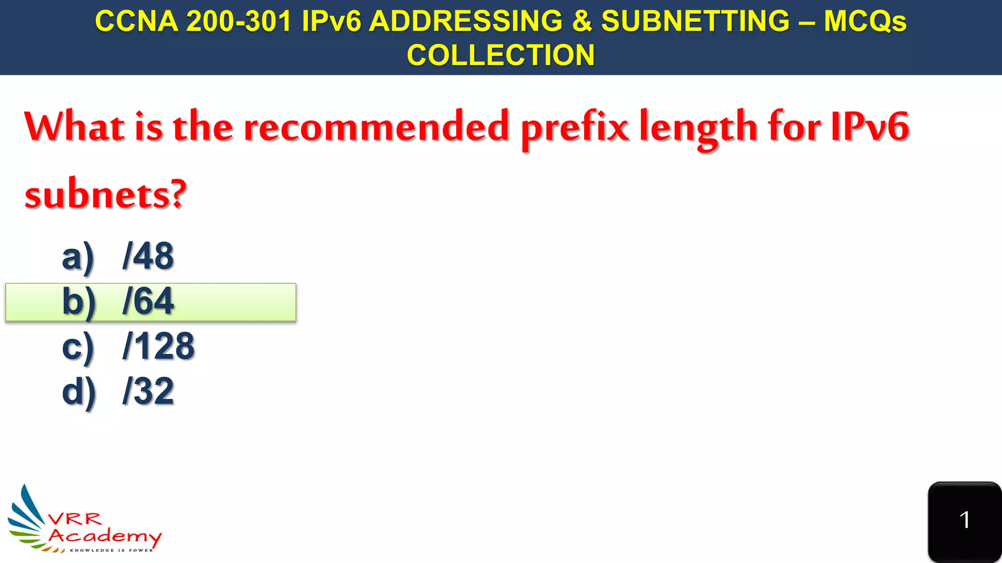 CCNA 200-301 IPv6 addressing and subnetting MCQs Collection | PPTX