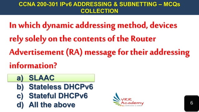 CCNA 200-301 IPv6 addressing and subnetting MCQs Collection | PPTX