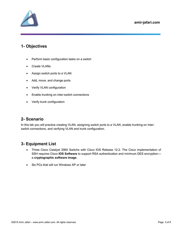CCNA Lab 3-VLAN Configuration on Switch | PDF