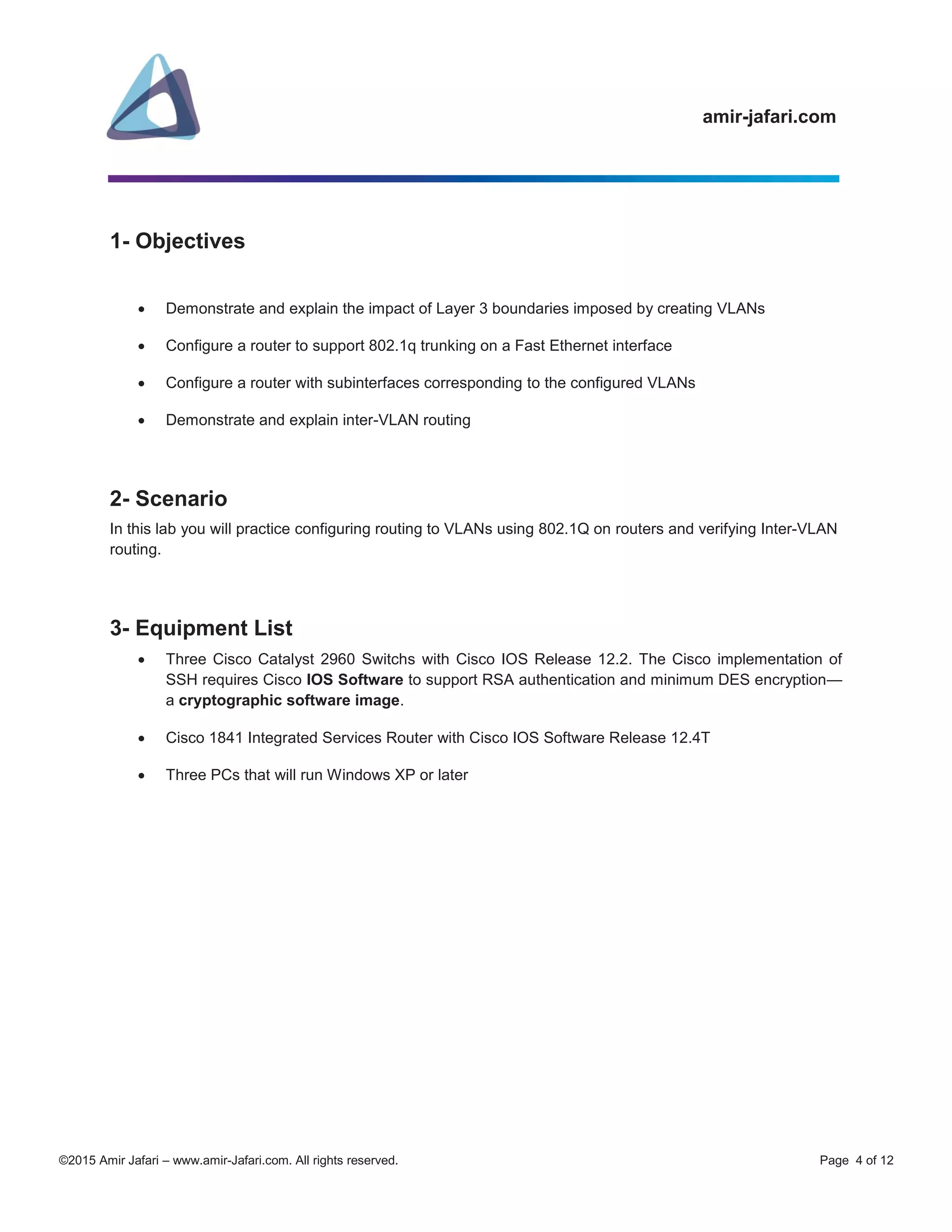 Ccna Lab 5 Configuring Inter Vlan Routing Pdf Computer Networking Computing