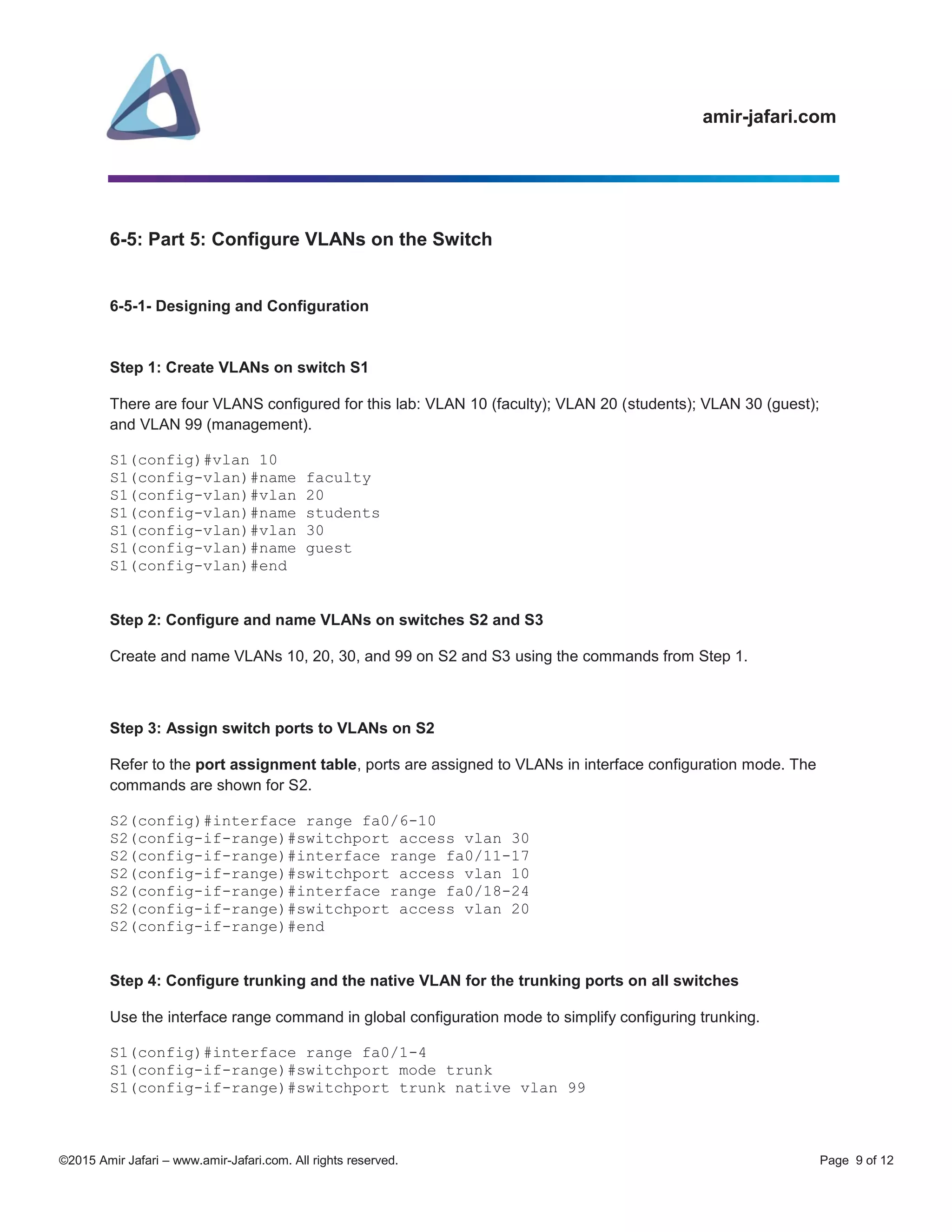 Ccna Lab 5 Configuring Inter Vlan Routing Pdf Computer Networking