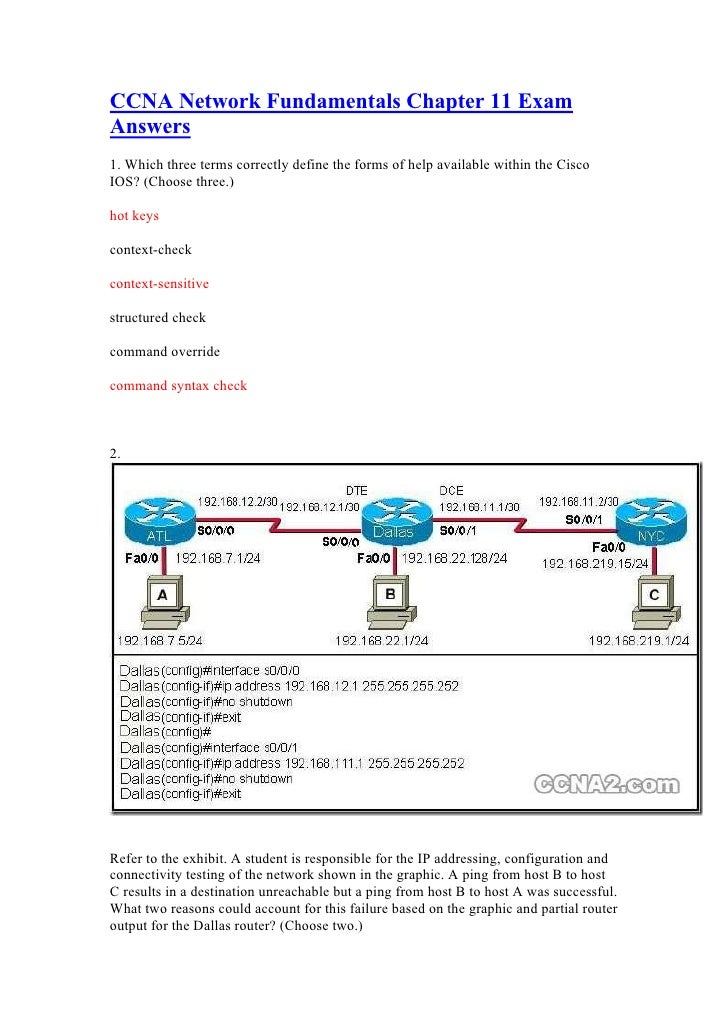 Ccna Network Fundamentals Chapter 11 Exam Answers