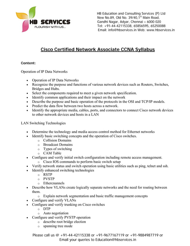 Ccna new syllabus - www.hbservices.in