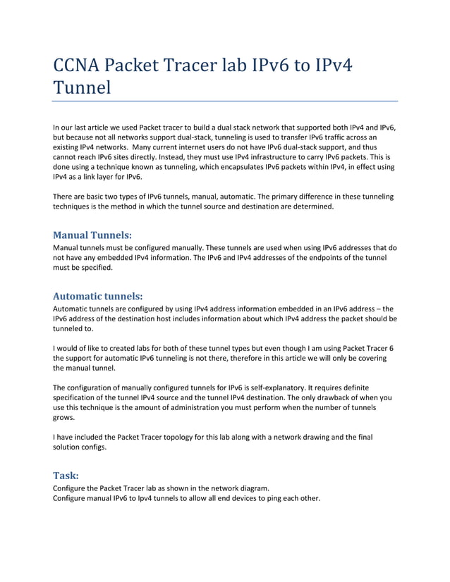 Ccna Packet Tracer Lab I Pv6 To Ipv4 Tunnel Docx