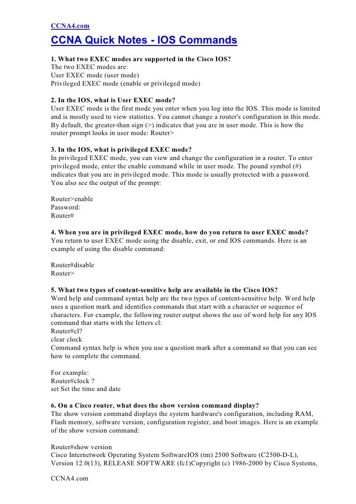 The availability of commands in the cisco ios -internetwork operating ...