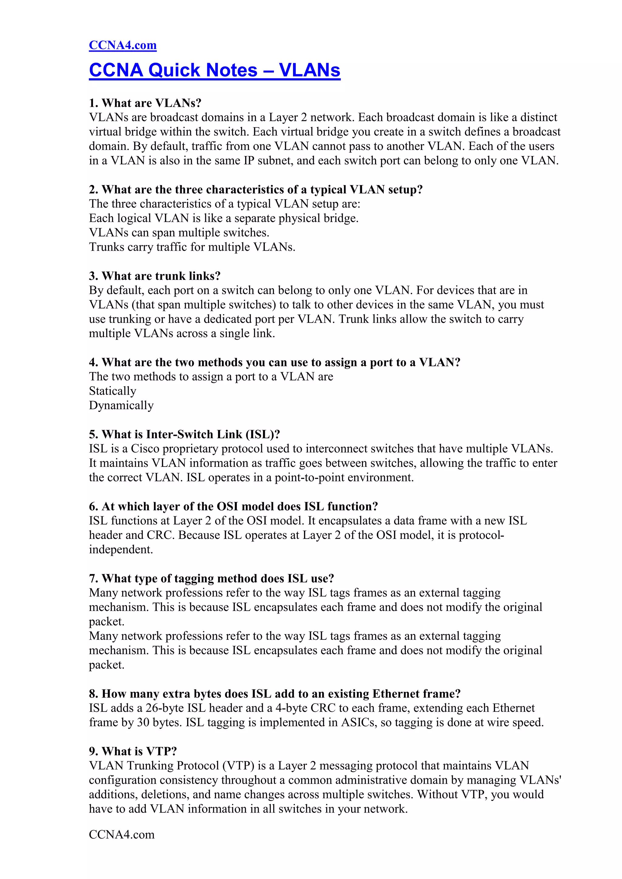 Ccna Quick Notes –VLANs | PDF Ccna Quick Notes –VLANs | PDF