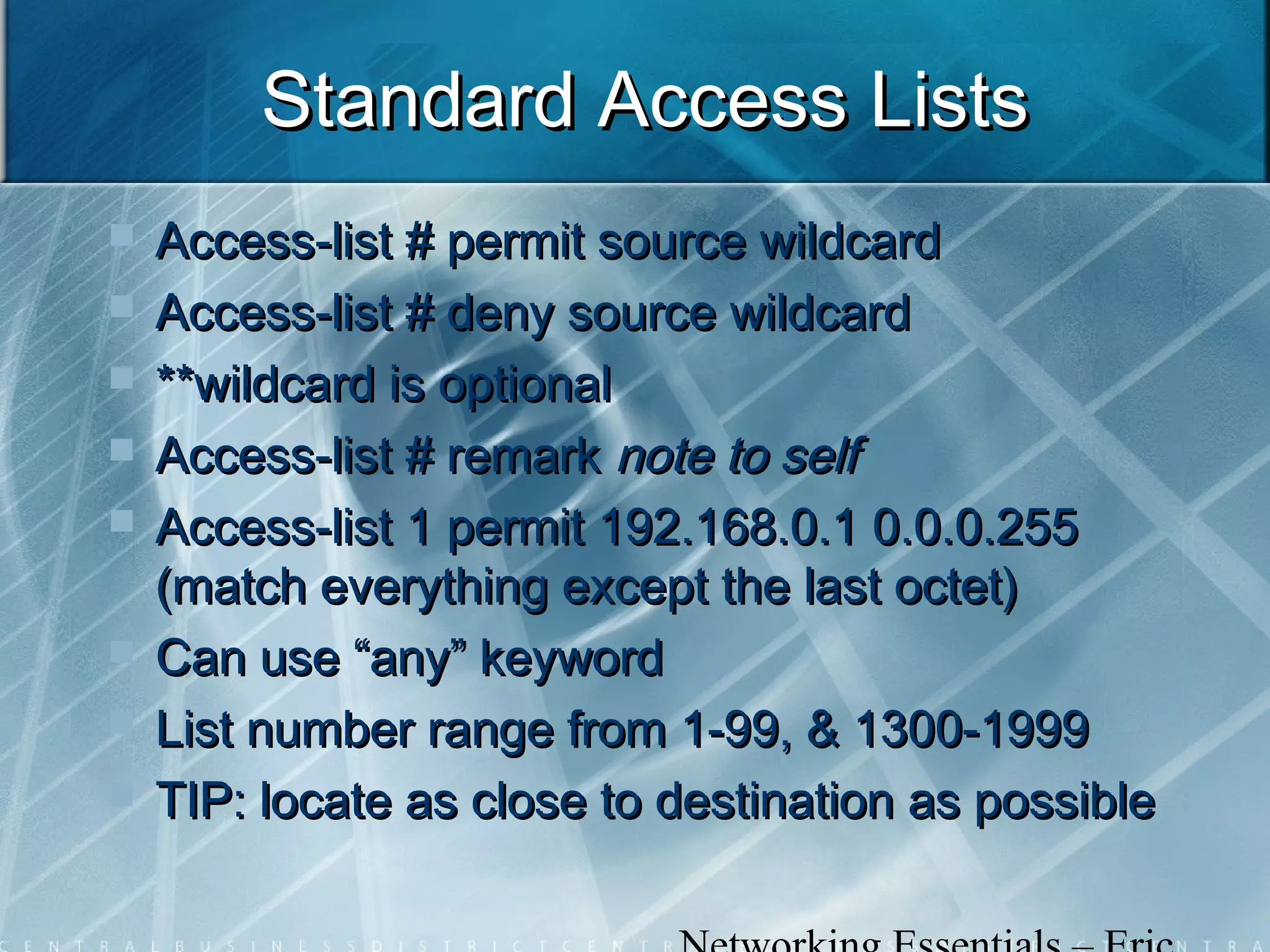 Ccna Routing And Switching Lesson 10 Access Lists Eric Vanderburg Ppt