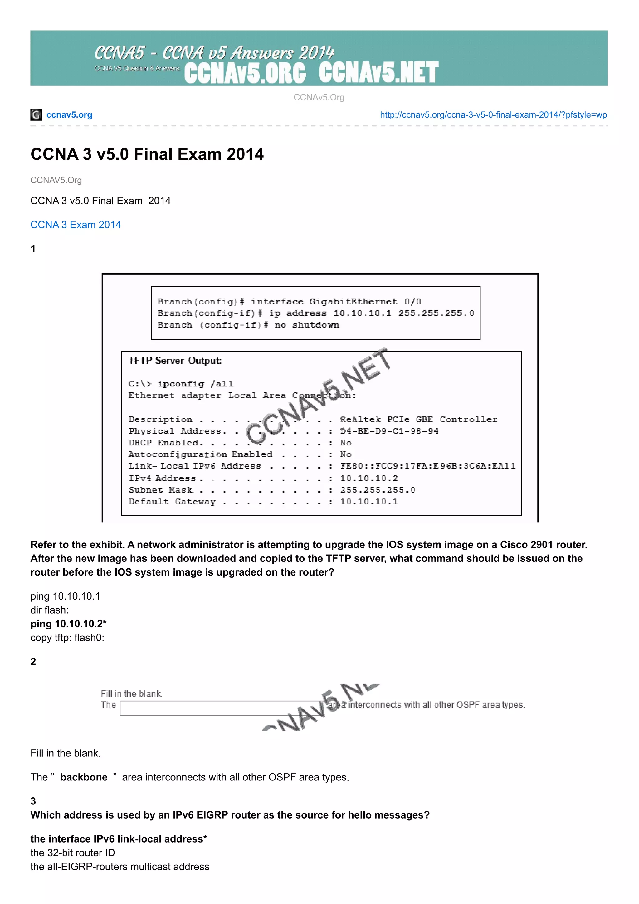Ccnav5.org ccna 3-v50_final_exam_2014 | PDF