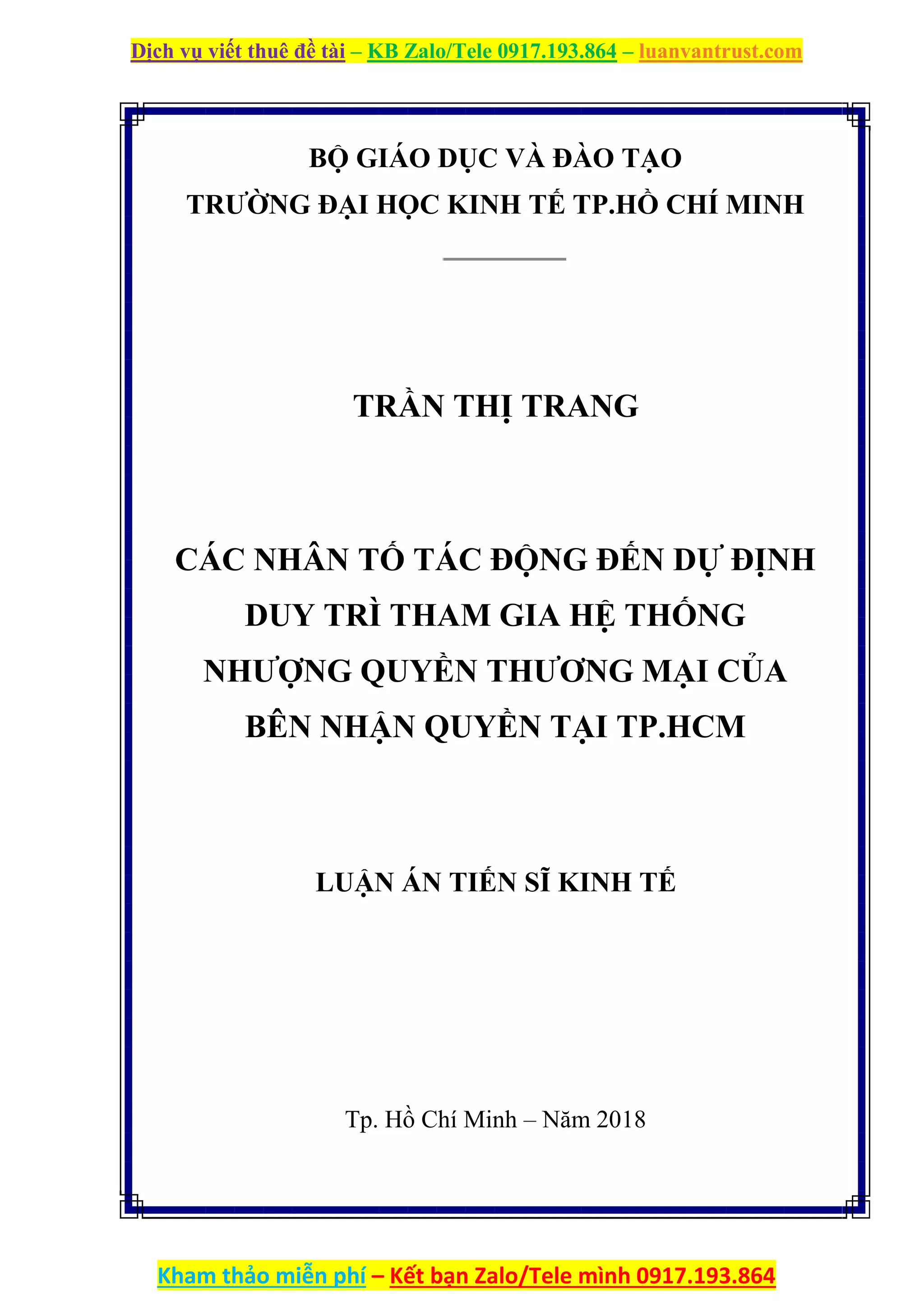 Các Nhân Tố Tác Động Đến Dự Định Duy Trì Tham Gia Hệ Thống Nhượng Quyền Thương Mại.doc