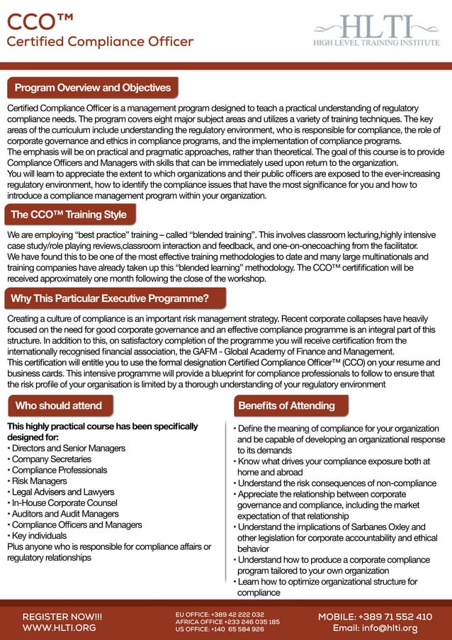 CCO™ - Certified Compliance Officer 16-20 April 2018 Accra,Ghana | PDF