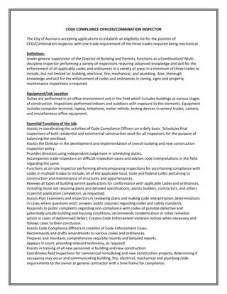 Aurora Code Compliance Officer/Combination Inspector | PDF