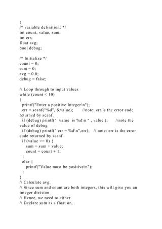 C code This program will calculate the sum of 10 positive .docx