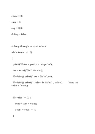 C code This program will calculate the sum of 10 positive .docx