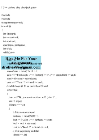 C++ code to play blackjack game #include iostream #includ.pdf