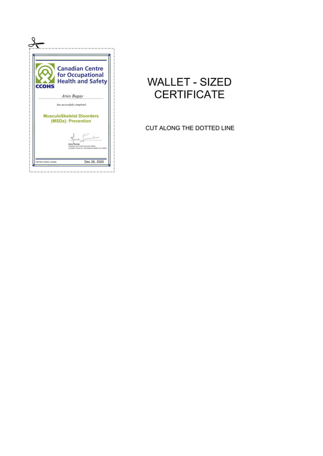 Certificate in Musculoskeletal Disorders Prevention | PDF