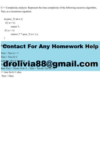 C++ Complexity analysis Represent the time complexity of the follow.pdf