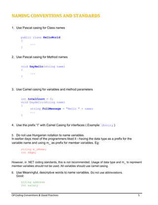 C# conventions & good practices | PDF