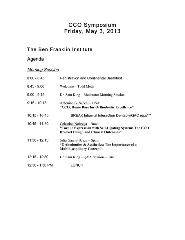 CCO Symposium Agenda 2013 | PDF