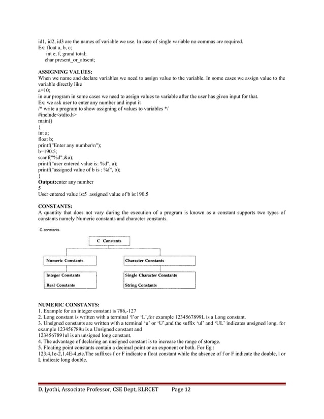c and data structures first unit notes (jntuh syllabus) | PDF
