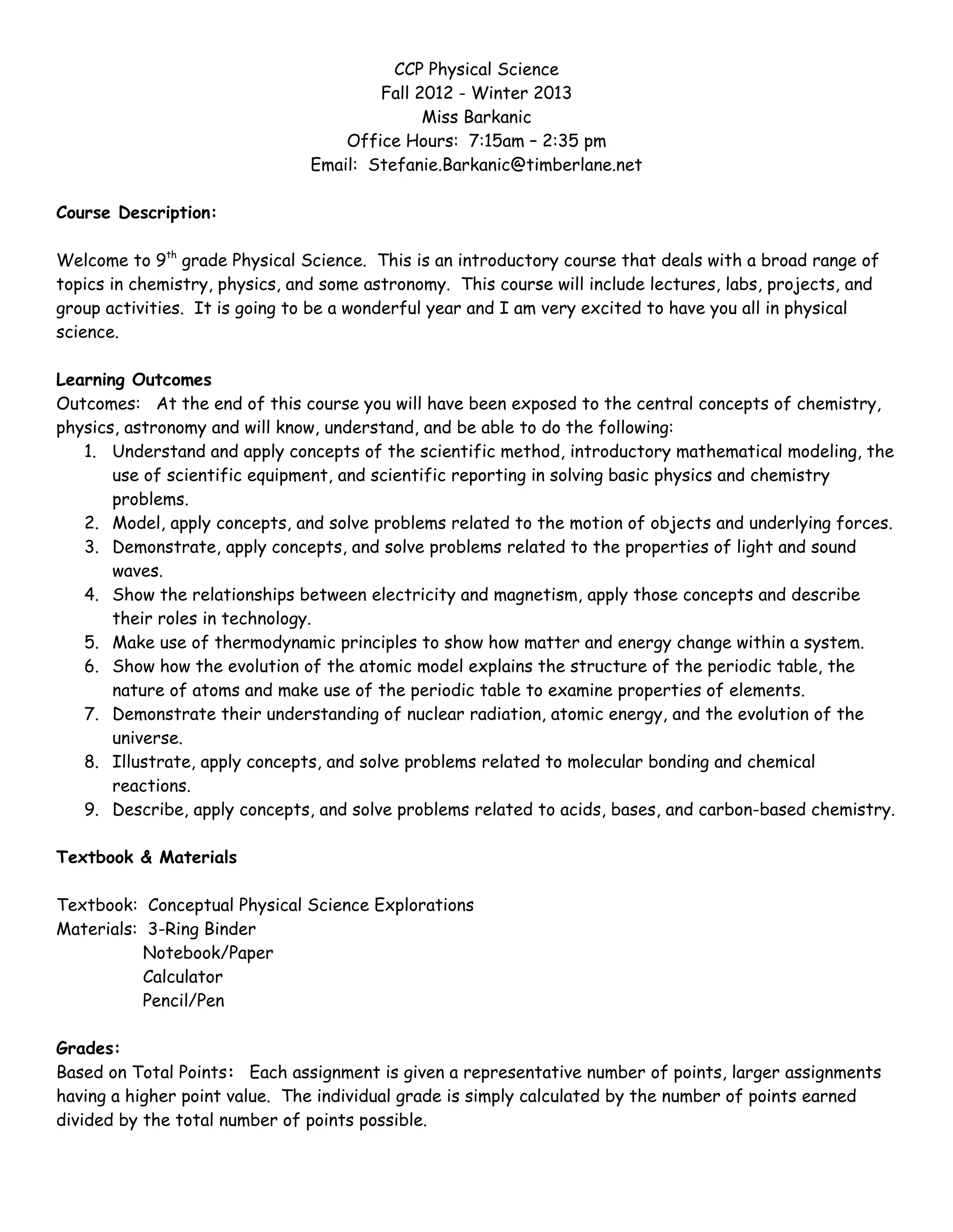 Ccp physical science syllabus | PDF