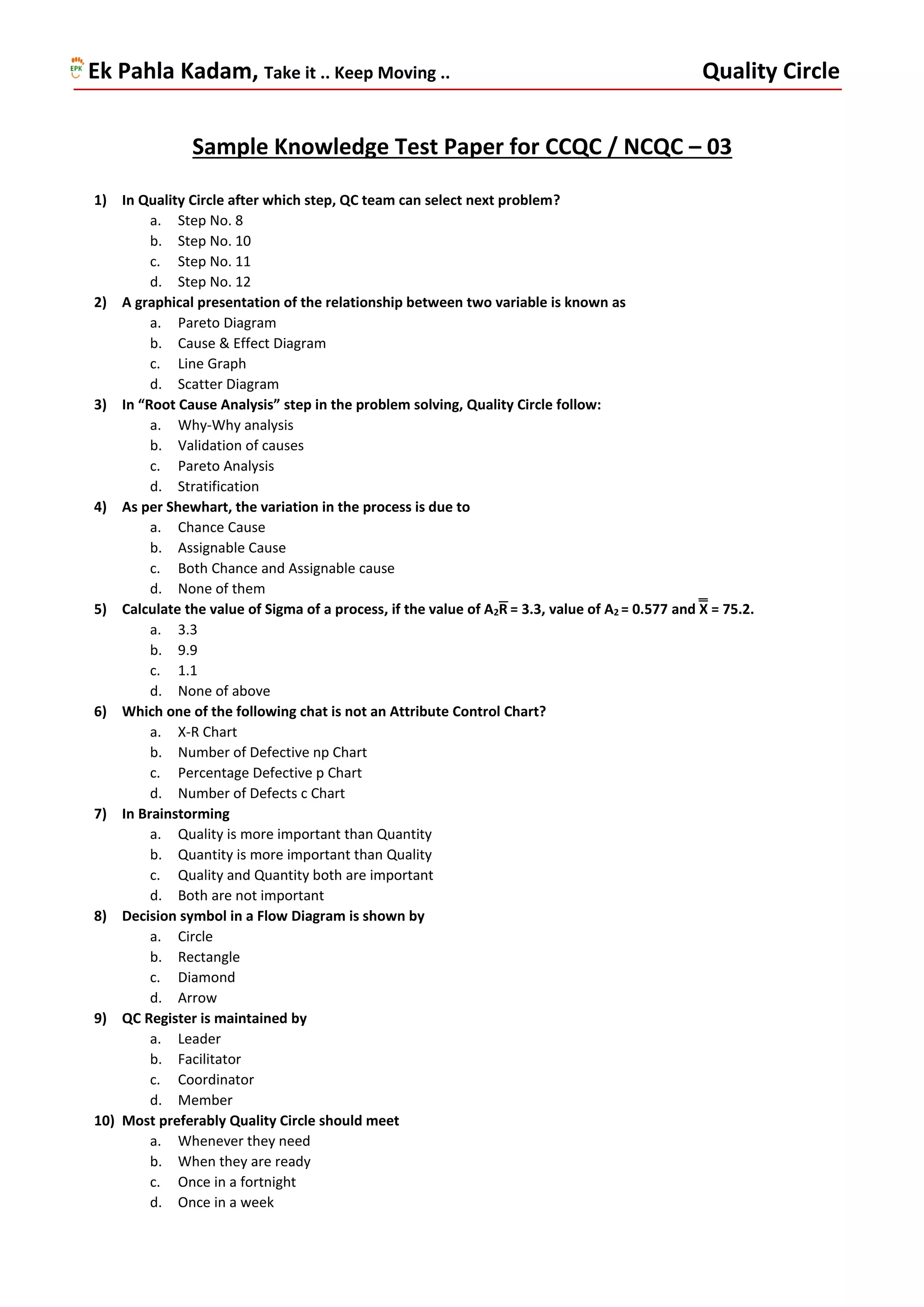 NCQC 2018 Knowledge Test _ Sample Paper 3 | PDF