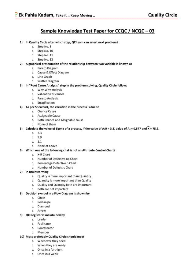 NCQC 2018 Knowledge Test _ Sample Paper 3 | PDF