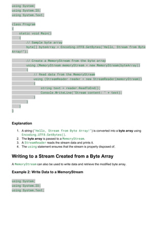 C# Create Stream from Byte ArrayC# Create Stream from Byte Array | PDF
