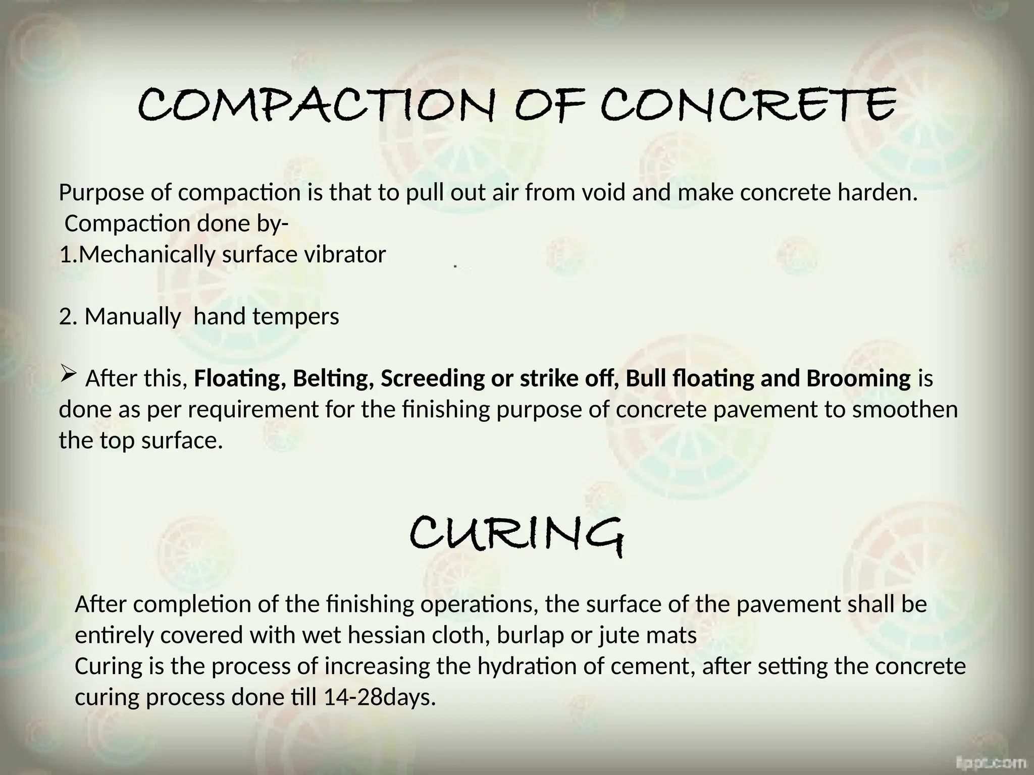 cc road construction building a solid layer of cement concrete | PPTX