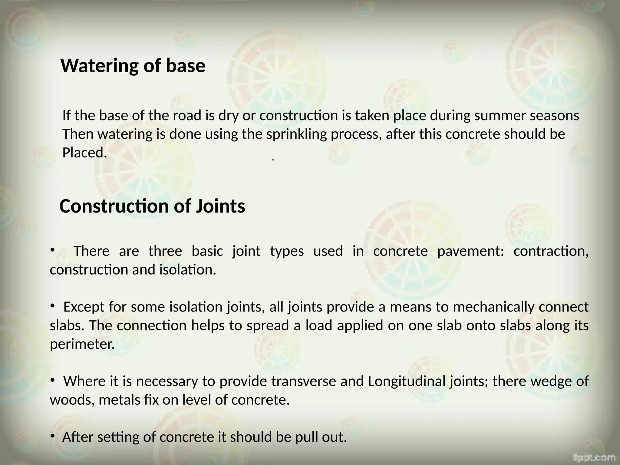 cc road construction building a solid layer of cement concrete | PPTX