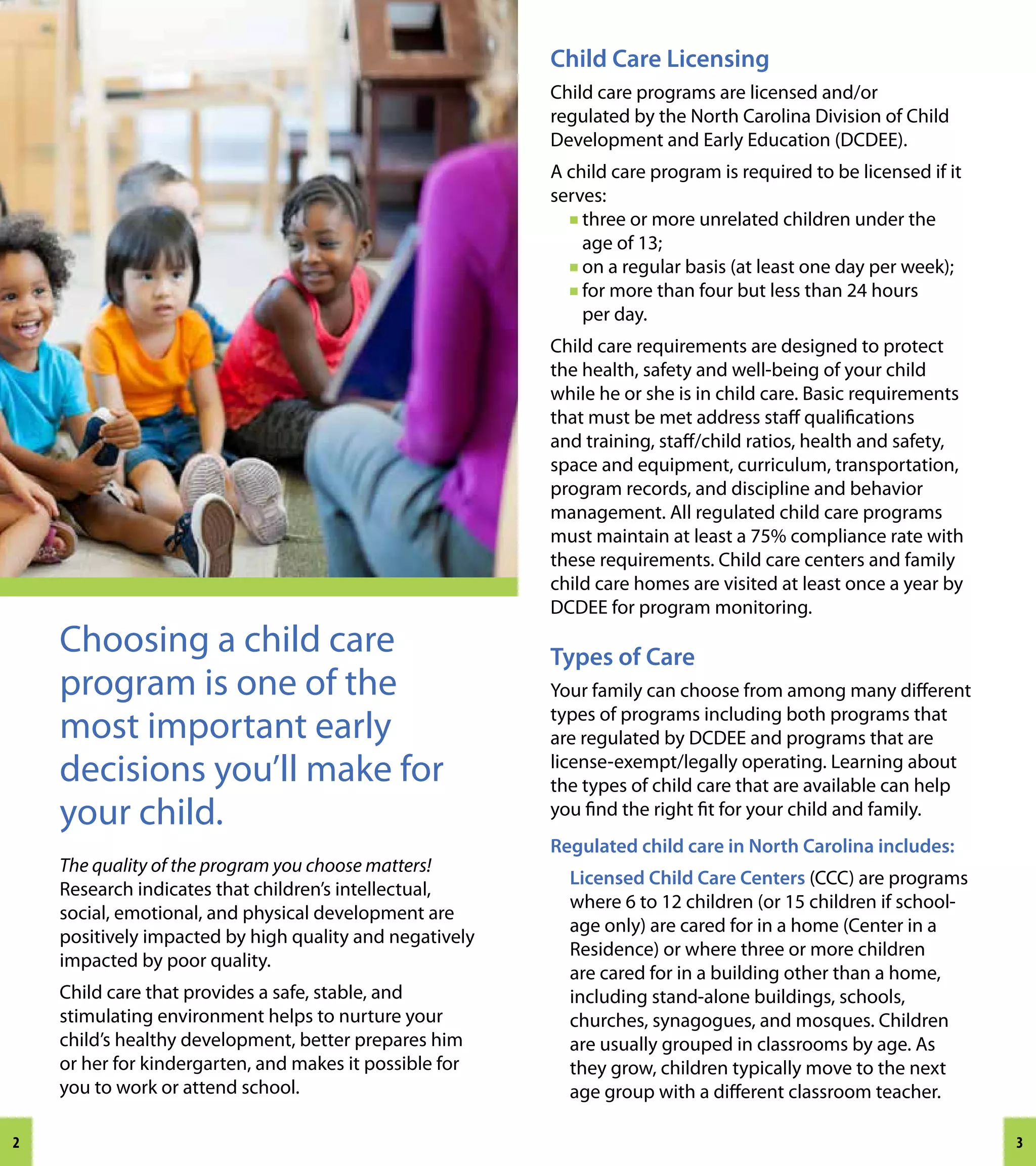 NC DCDEE child care information | PDF