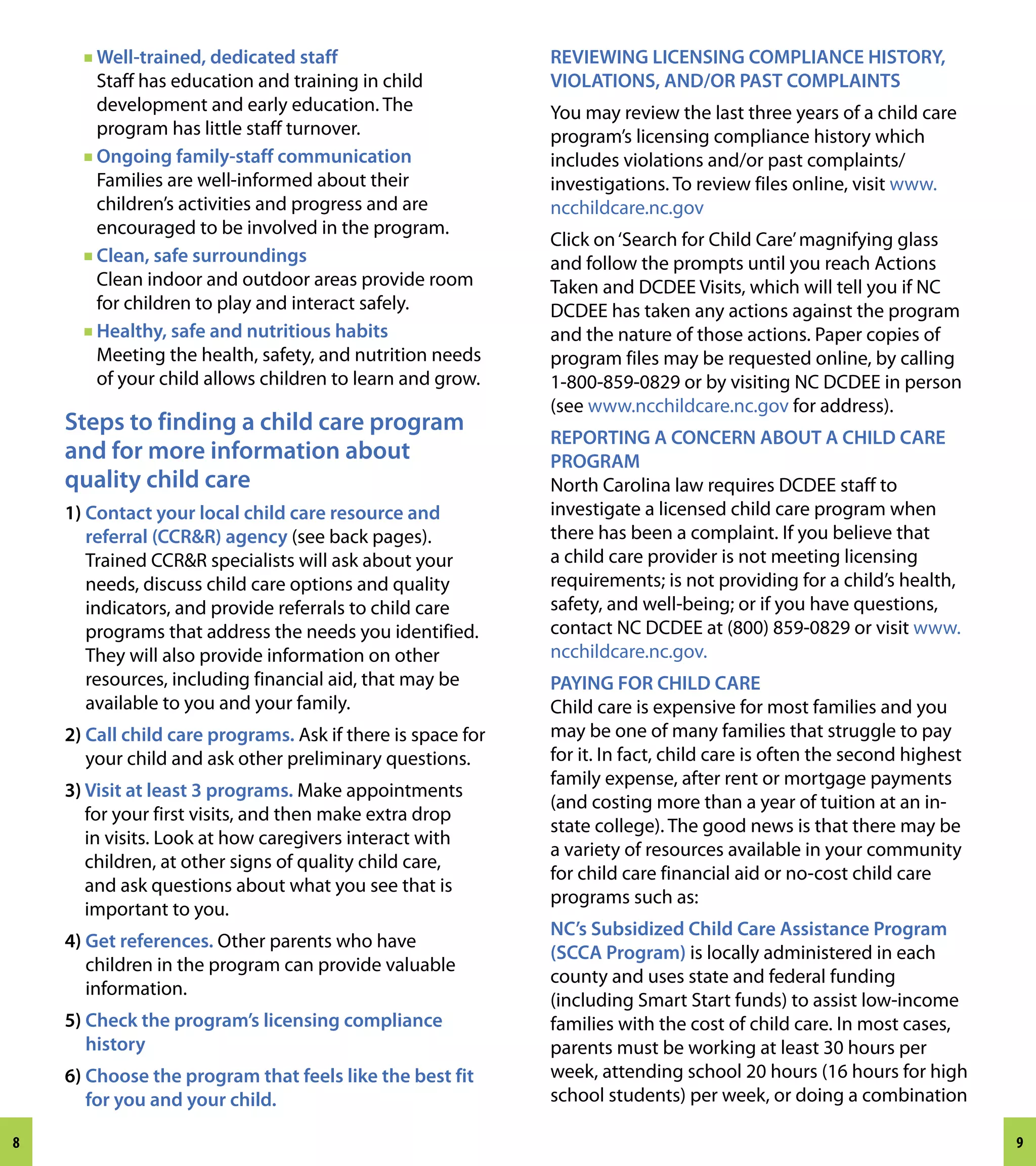 NC DCDEE child care information | PDF