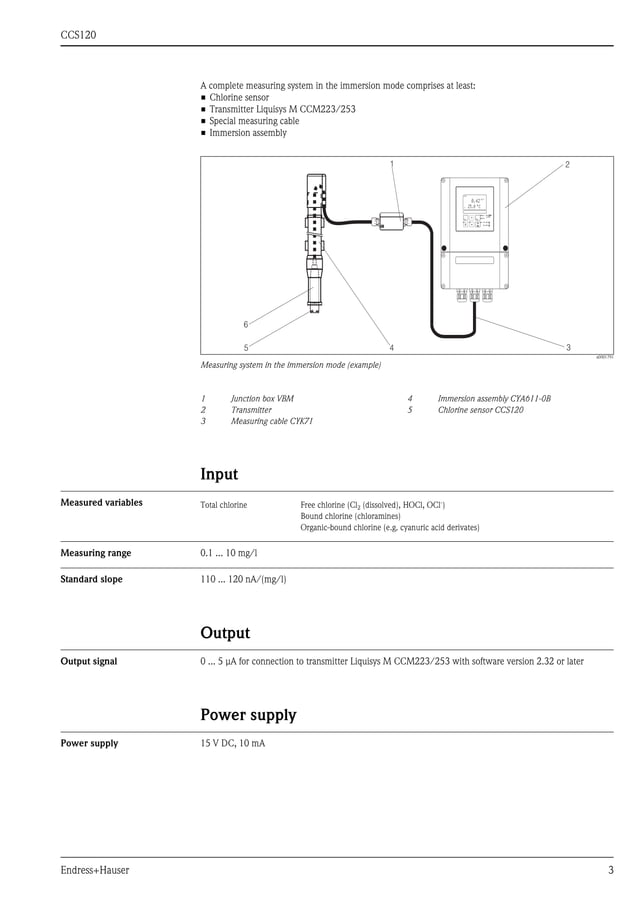 CCS 120 endress+hauser datasheet-sensor for total chlorine | PDF