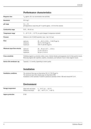 CCS 120 endress+hauser datasheet-sensor for total chlorine | PDF