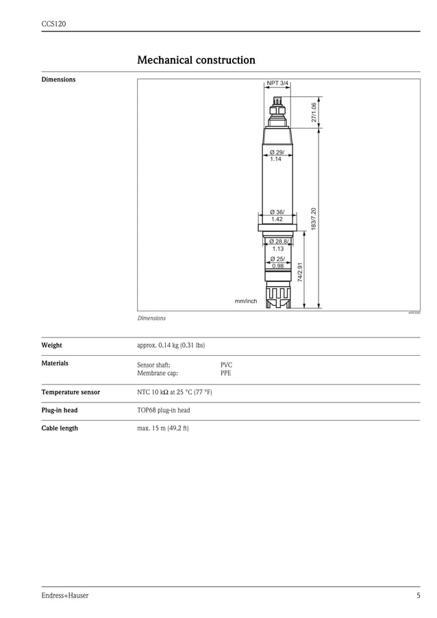CCS 120 endress+hauser datasheet-sensor for total chlorine | PDF