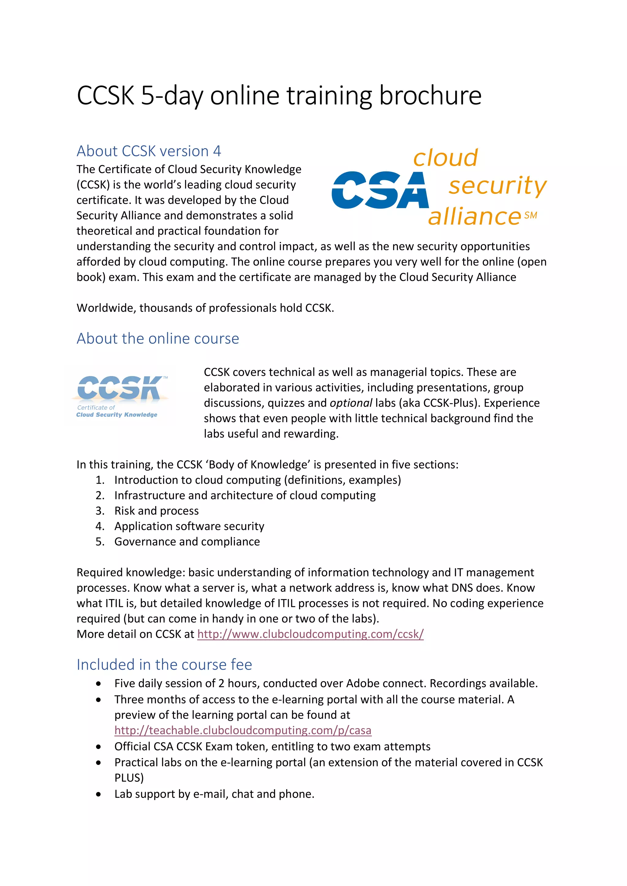 Ccsk brochure online 5 day Q1 2018 | PDF