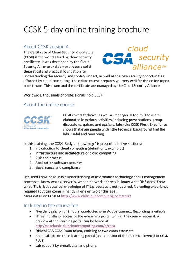 Ccsk brochure online 5 day Q1 2018 | PDF