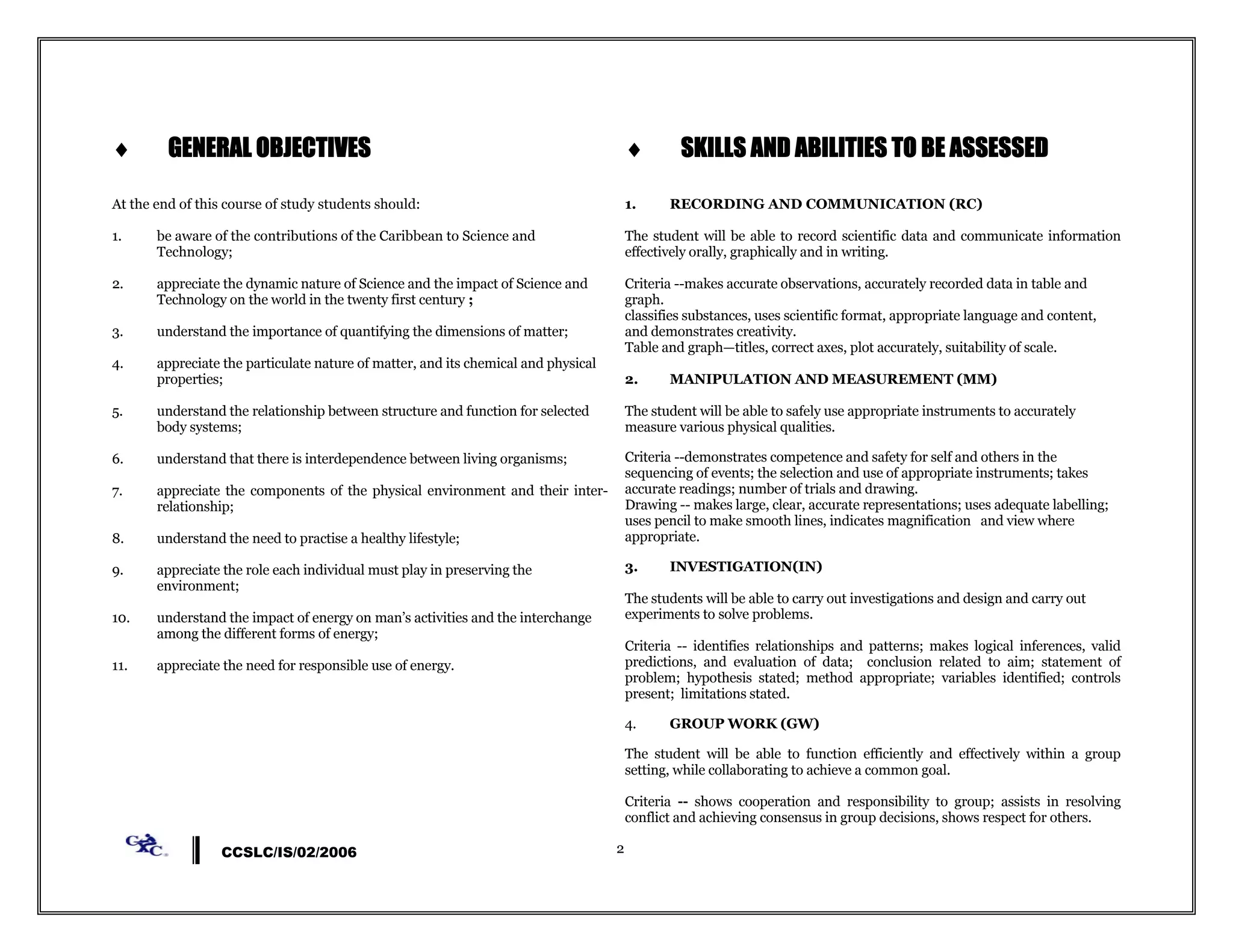 Ccslc syllabus (integrated science) Leroy walker | PDF