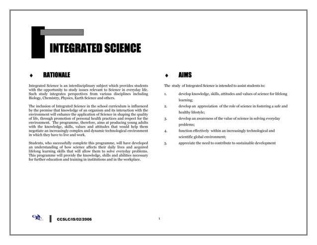 Ccslc syllabus (integrated science) Leroy walker | PDF