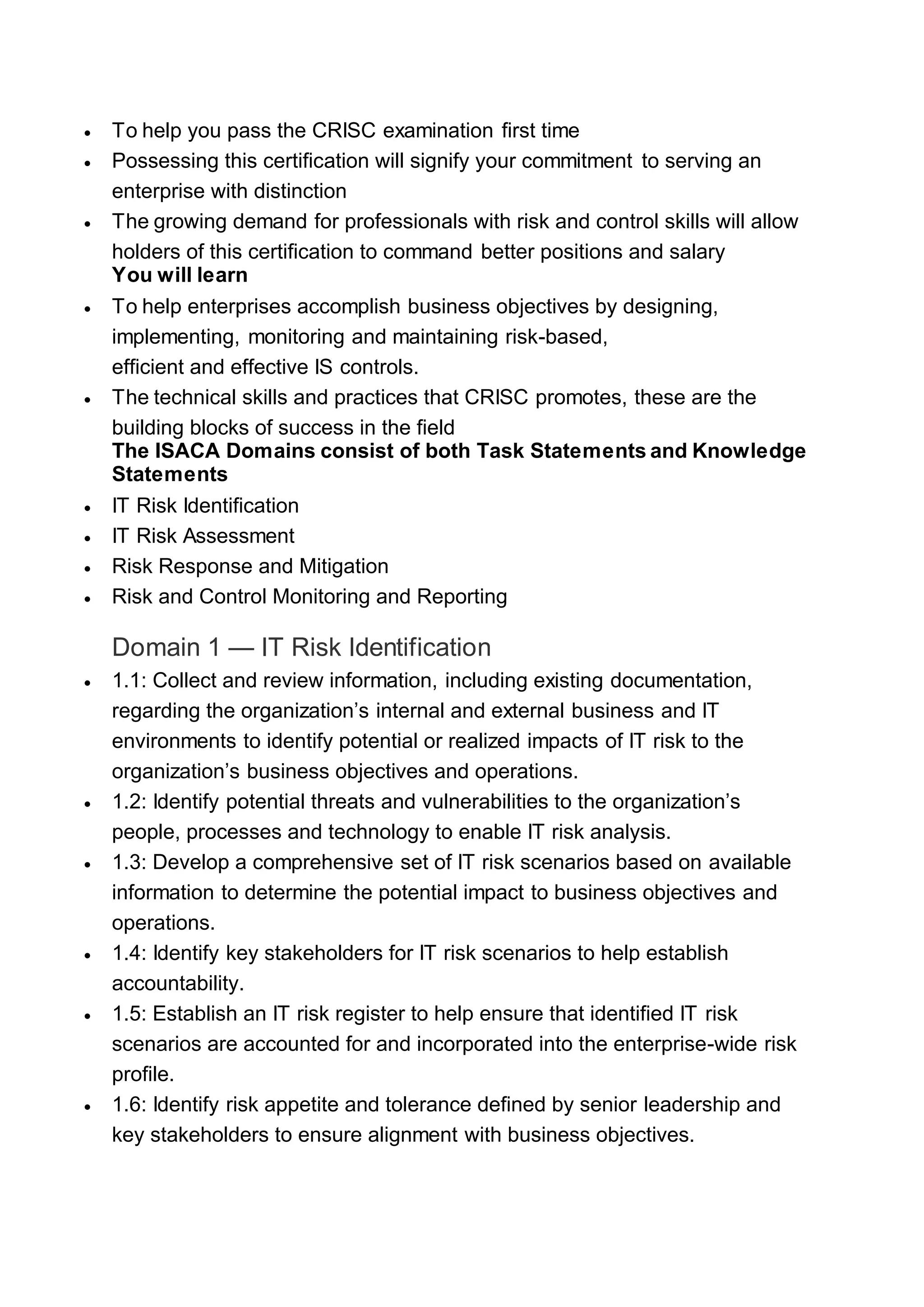 CRISC – Certified in Risk & Information Systems Control| Virtual and ...