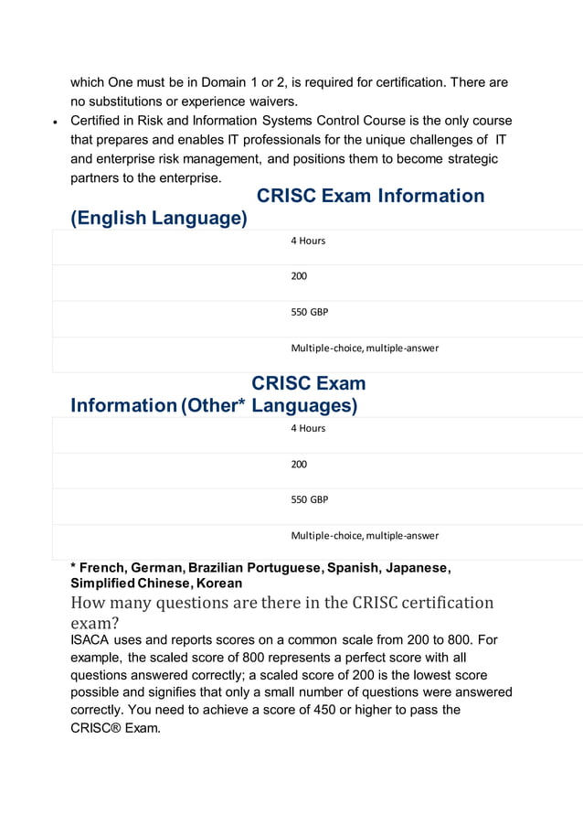CRISC – Certified in Risk & Information Systems Control| Virtual and ...