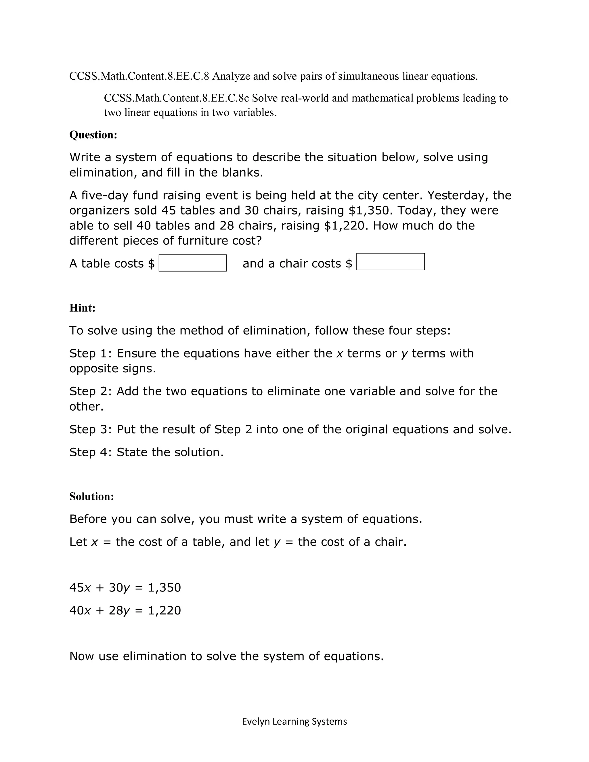 Ccss.math.content.8.ee.c.8b sample question | PDF